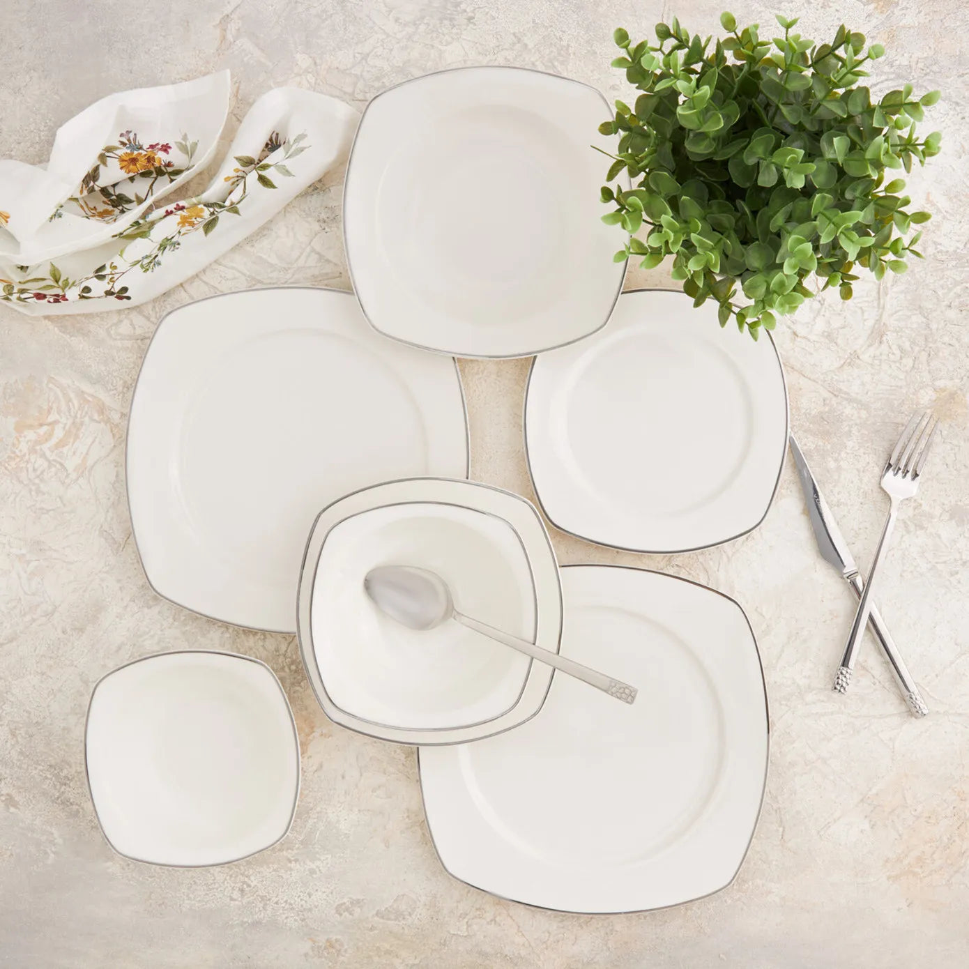 Karaca Adelia 24-Piece Porcelain Dinner Set for 6 People, White Platin