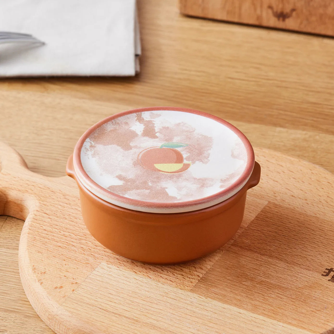 Karaca Ceramic Orange Breakfast Storage Container Set with Lid, 14cm,