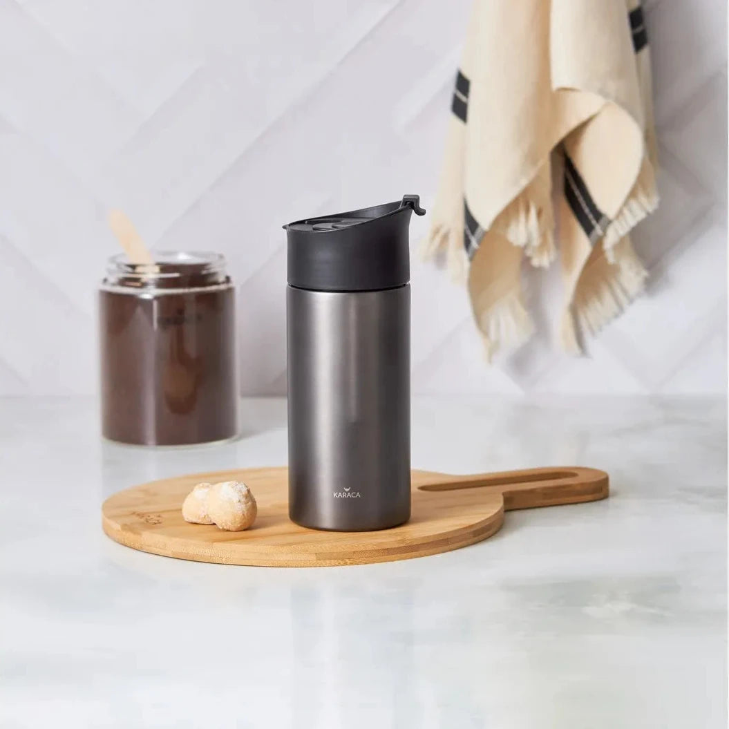 Karaca Stainless Steel French Press Flask, 350ml, Silver Black