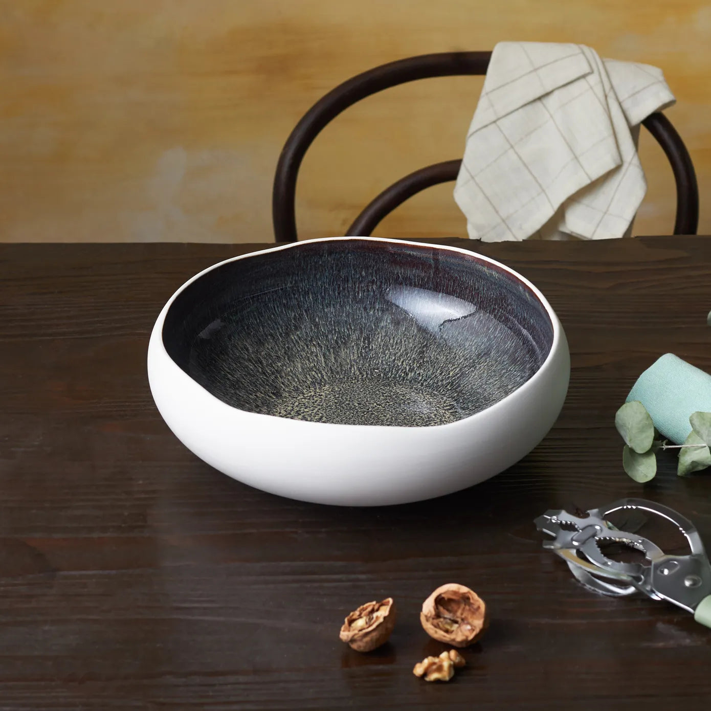 Karaca Galactic Reactive Glaze Serving Bowl, 27.5cmx27.5cmx8.5cm, Whit