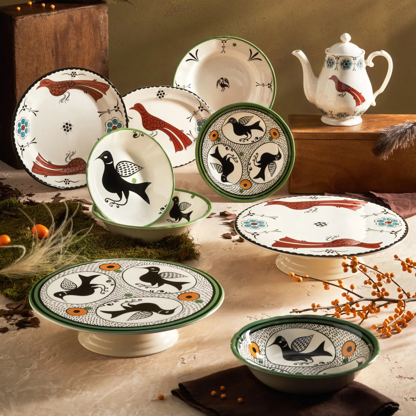 Karaca Paye Seljuk Collection Porcelain Serving Bowl, 24cm, Green Mult