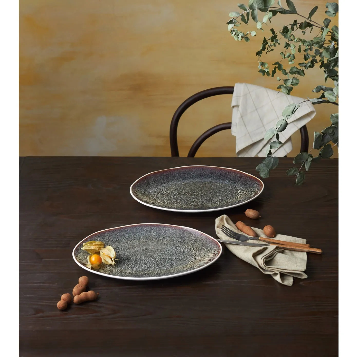 Karaca Galactic Reactive Glaze 2-Piece Serving Platter Set, 30cmx20.5c