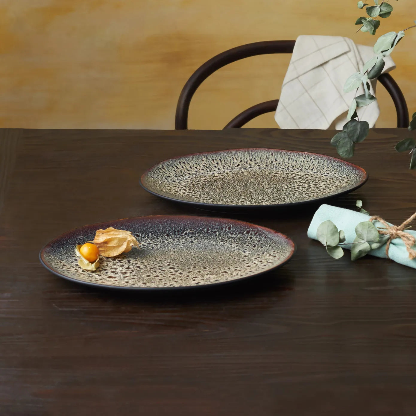 Karaca 2 Piece Galactic Reactive Glaze Serving Platter Set, Medium, Bl