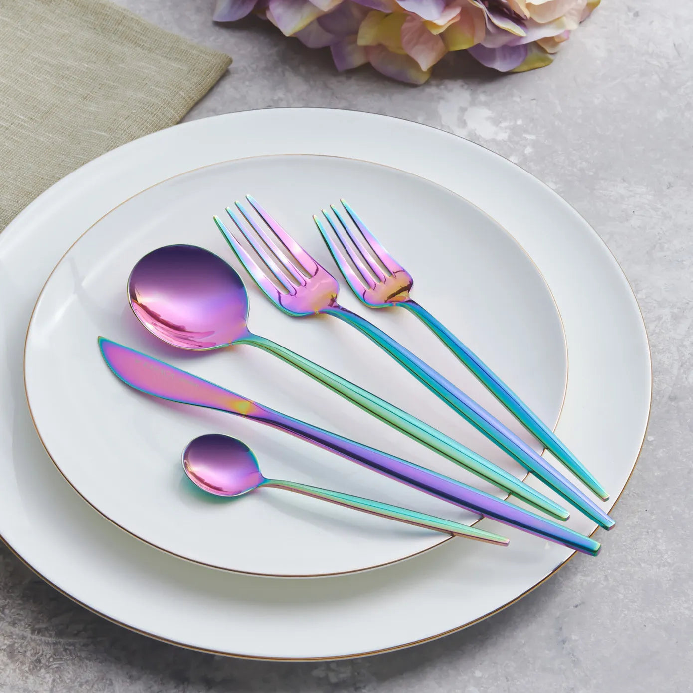 Karaca Orion 30-Piece Rainbow Stainless Steel Cutlery Set for 6 People