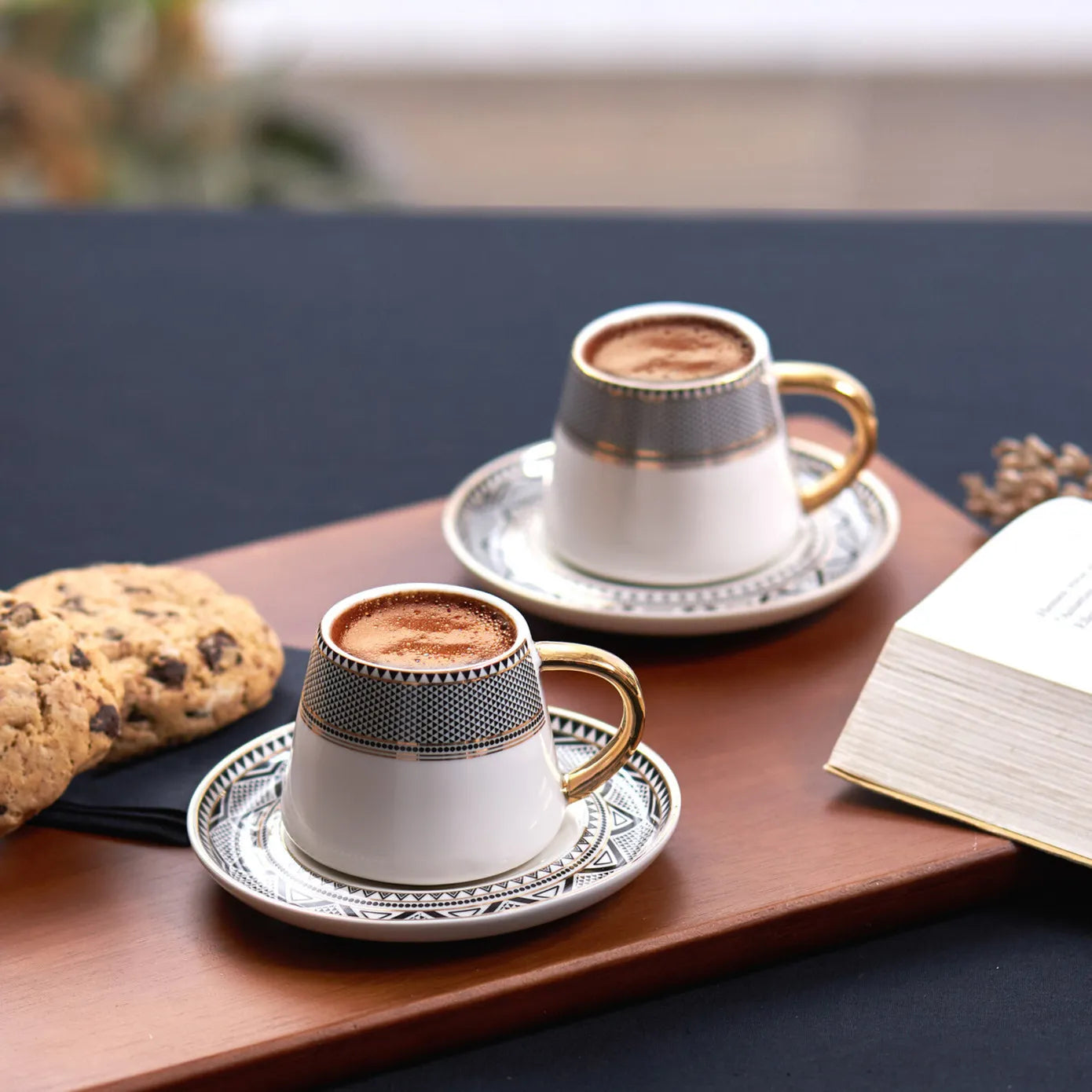 Karaca Globe 4 Piece Porcelain Espresso Turkish Coffee Cup Set for 2 P