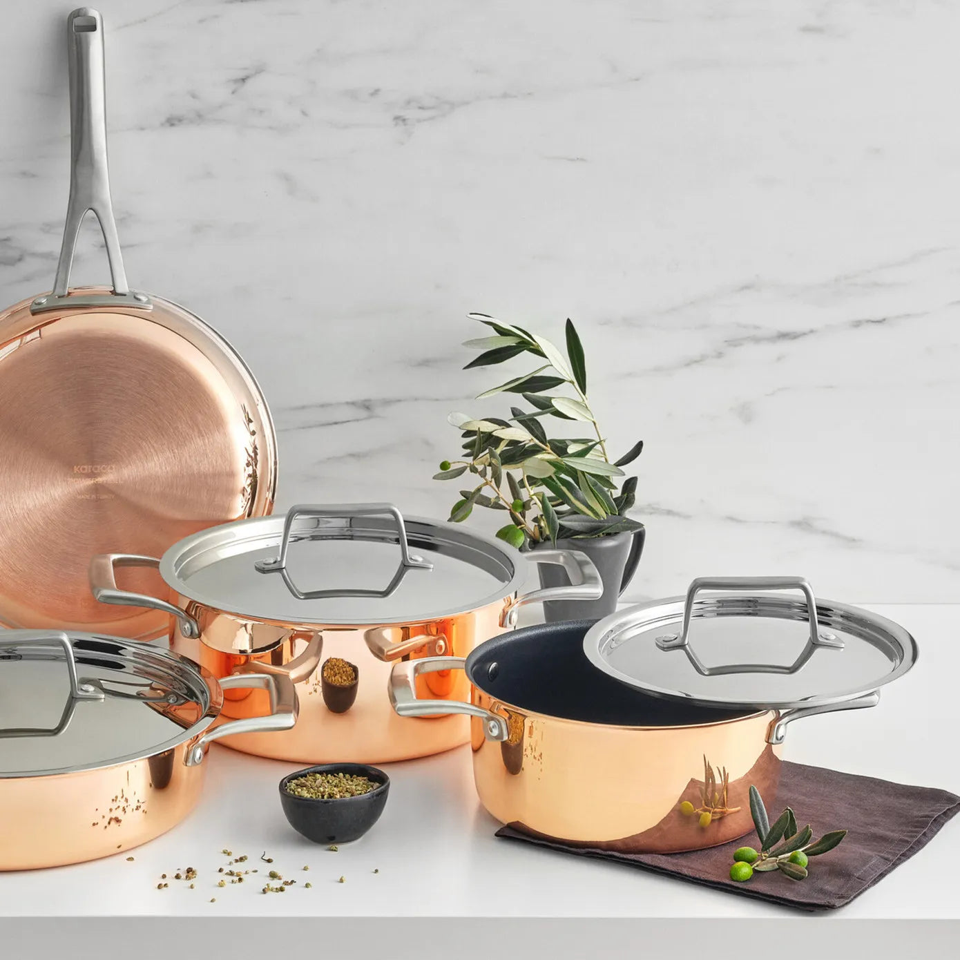 Karaca 3Ply PowerSteel 7-Piece Copper Cookware Set, Copper