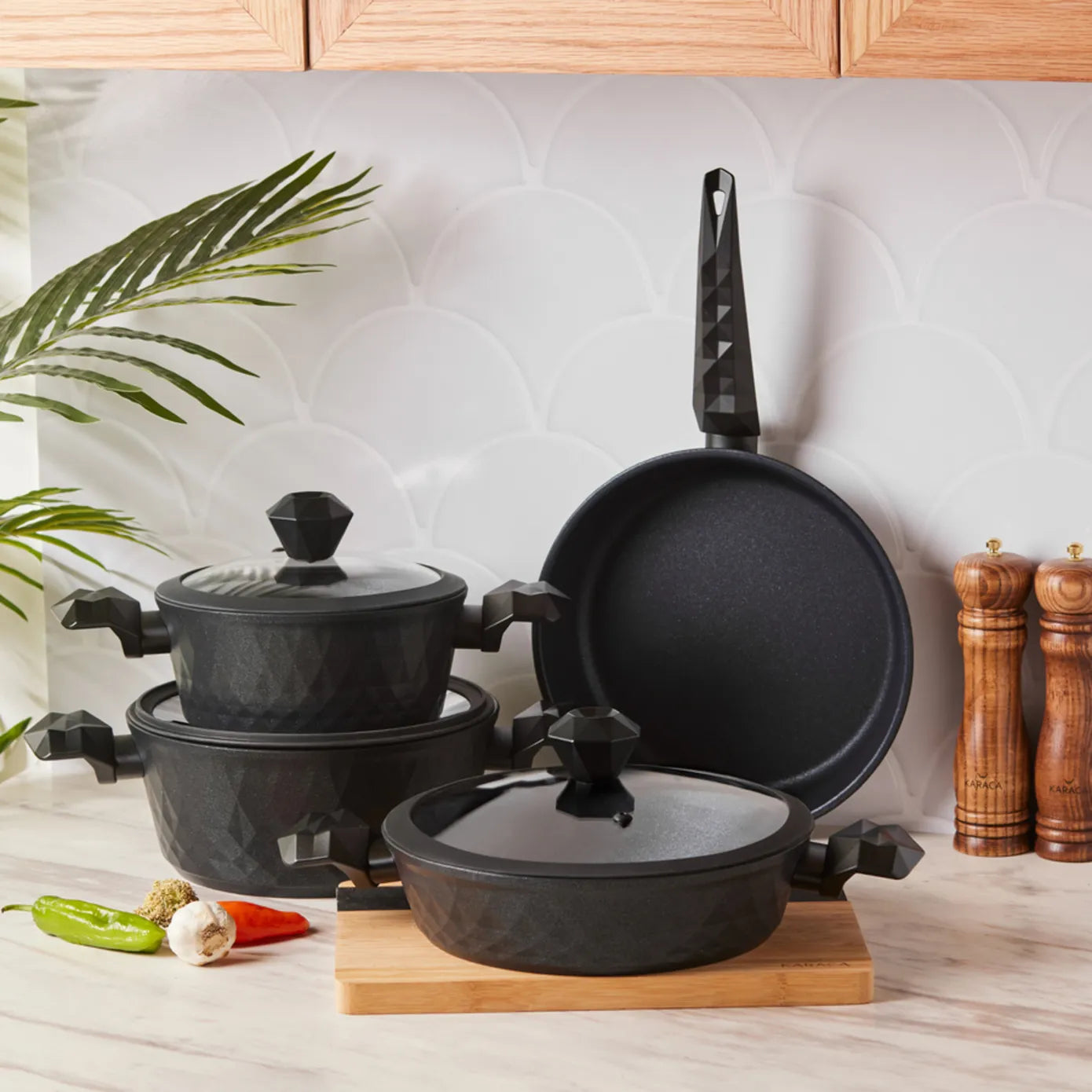 Karaca BioDiamond 7-Piece Non-Stick Antibacterial Handle Cookware Set,