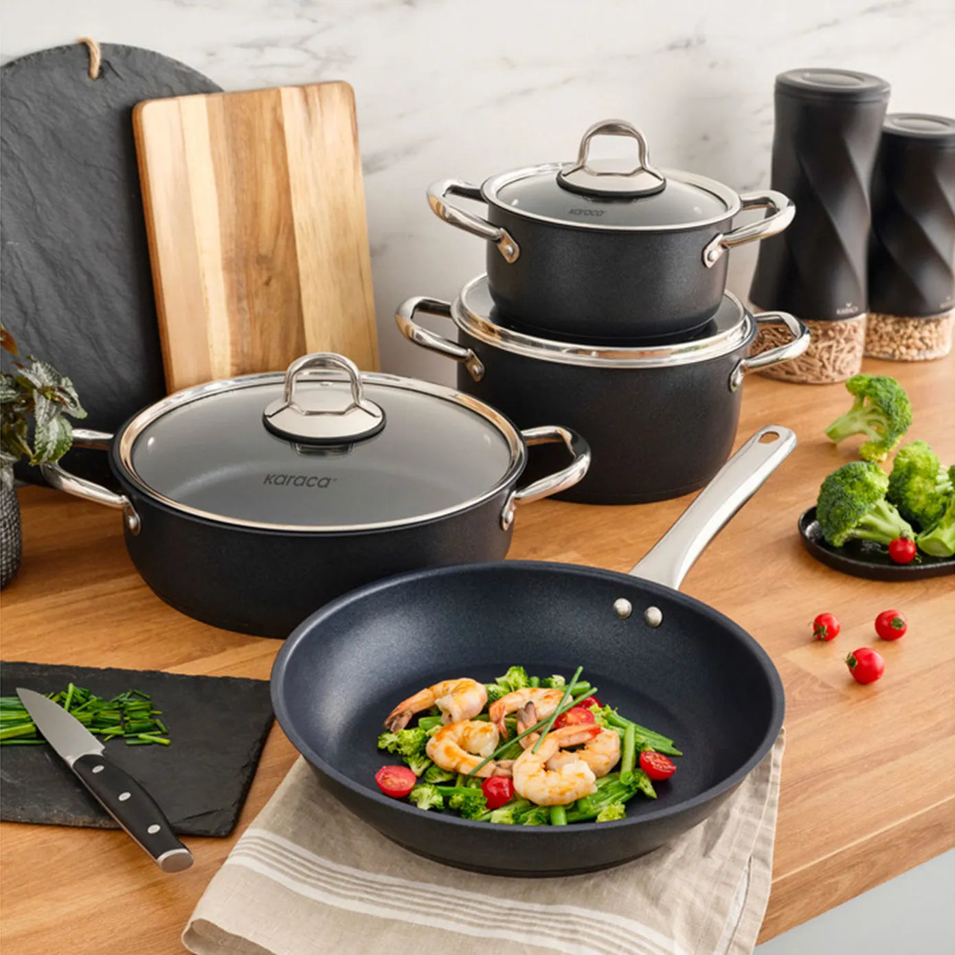 Karaca BioDiamond Steel Plus 7-Piece Non-Stick Induction Cookware Set,