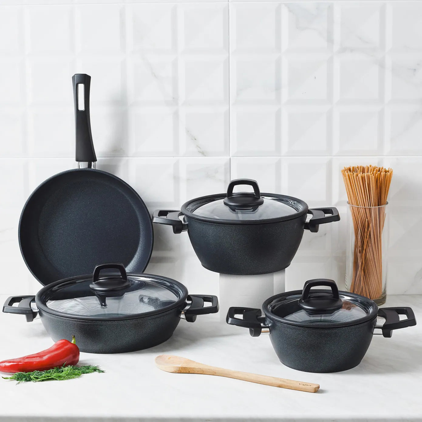 Karaca BioDiamond Powerful 7-Piece Antibacterial Handle Cookware Set,