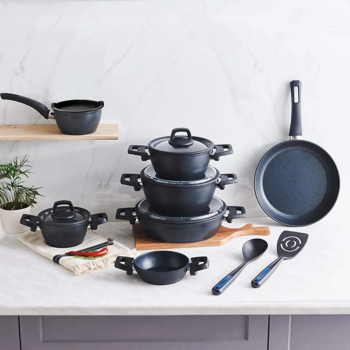 Karaca BioDiamond Powerful 14-Piece Antibacterial Handle Cookware Set