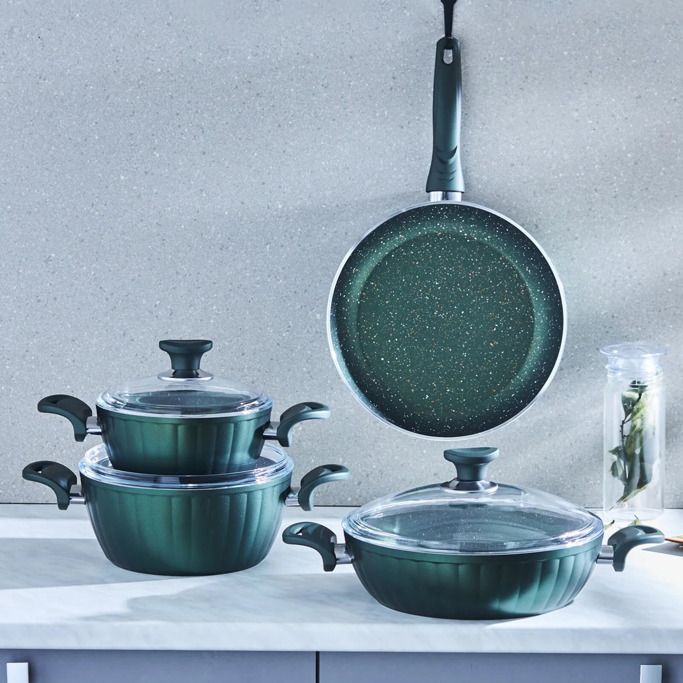 Karaca Dream Biogranite 7-Piece Non-Stick Cookware Set, Green
