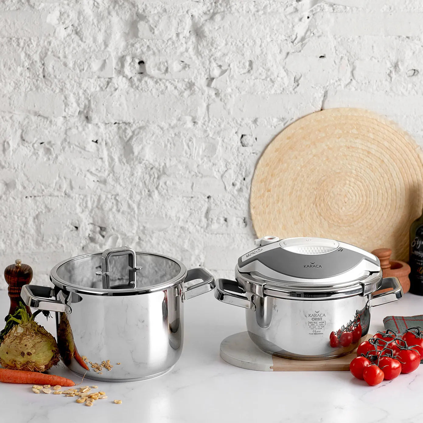 Karaca Orbit 2-Piece Stainless Steel Induction Pressure Cooker Set, 4L