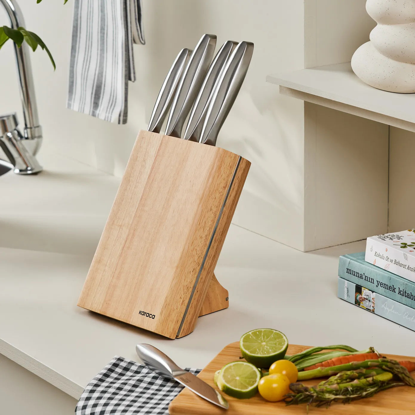 Karaca Jasper Knife Block Set, 5 Piece, Silver