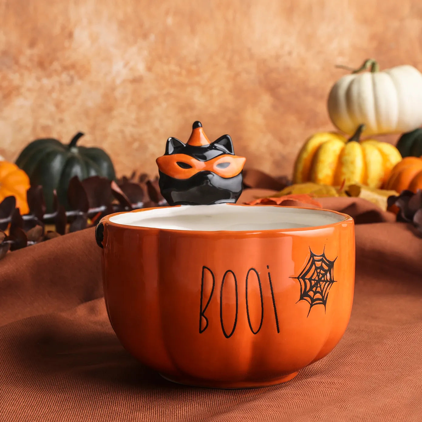 Karaca Halloween Boo Ceramic Cereal/Soup Bowl, 15cm, Orange Black