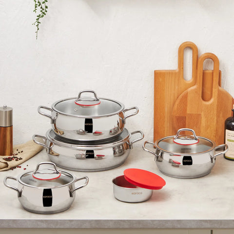 Karaca Emirgan XL 10-Piece Stainless Steel Induction Cookware Set with