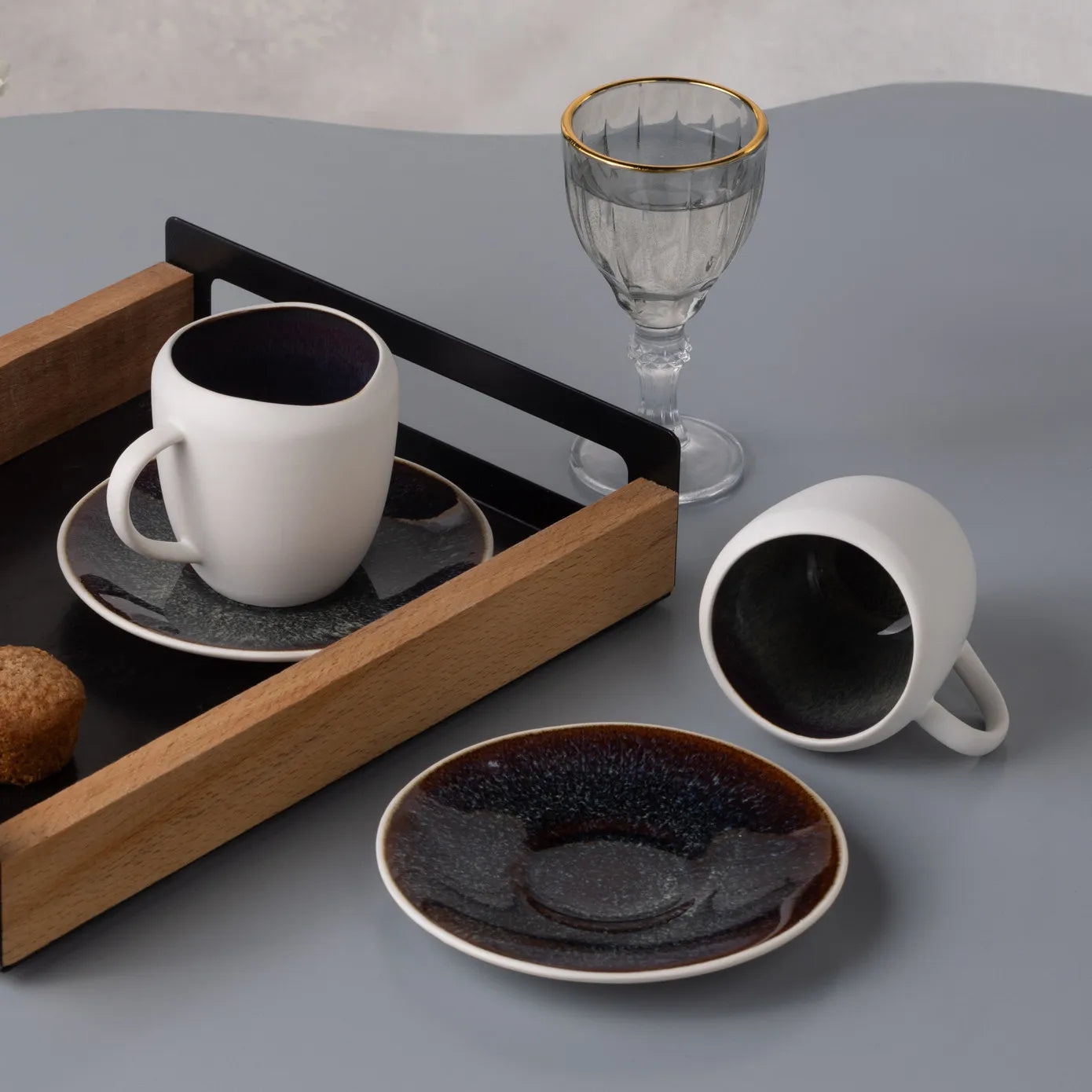 Karaca Galactic 4 Piece Reactive Glaze Espresso Turkish Coffee Cup Set