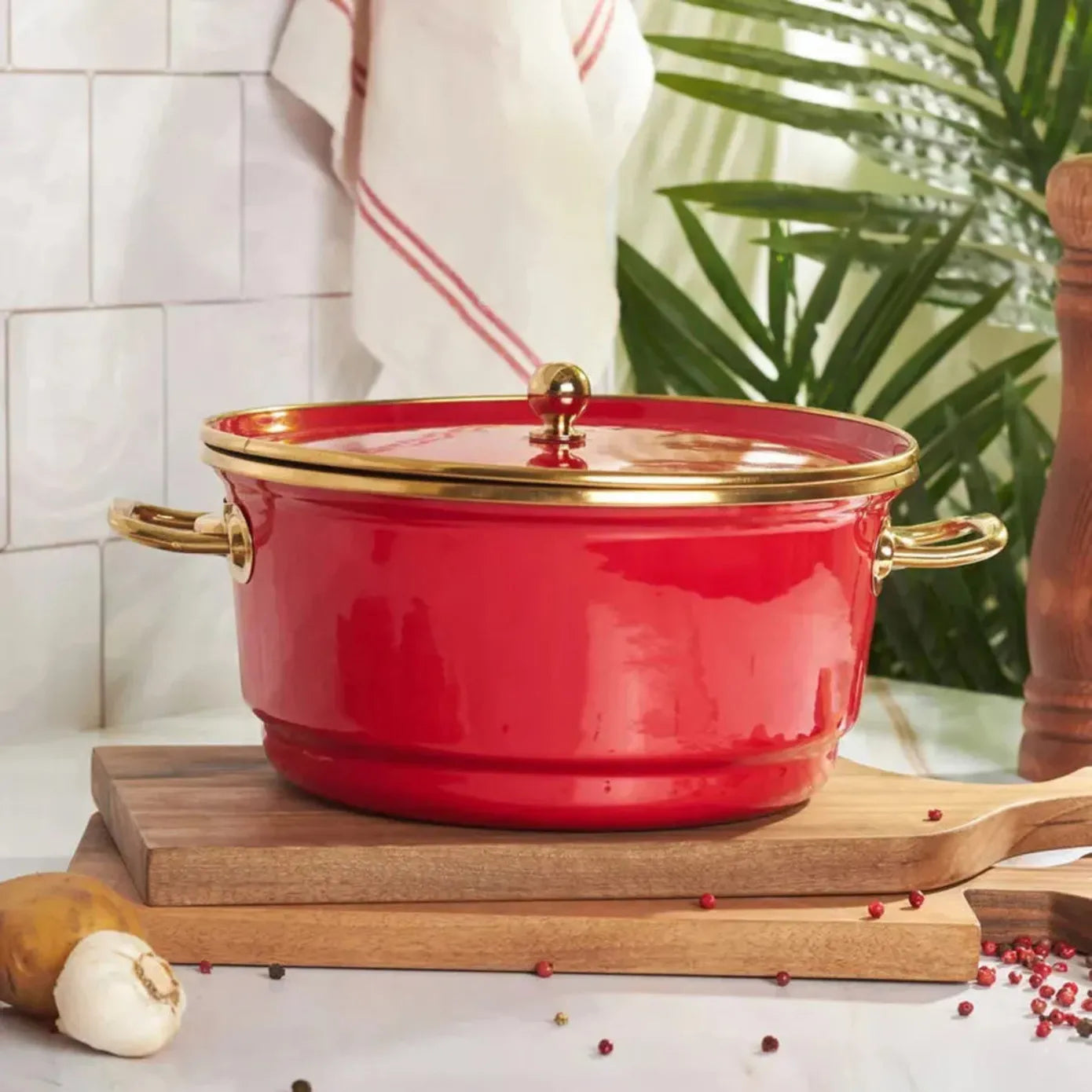 Karaca Troy Enamel Induction Frying Pot, 24cm, Red Gold