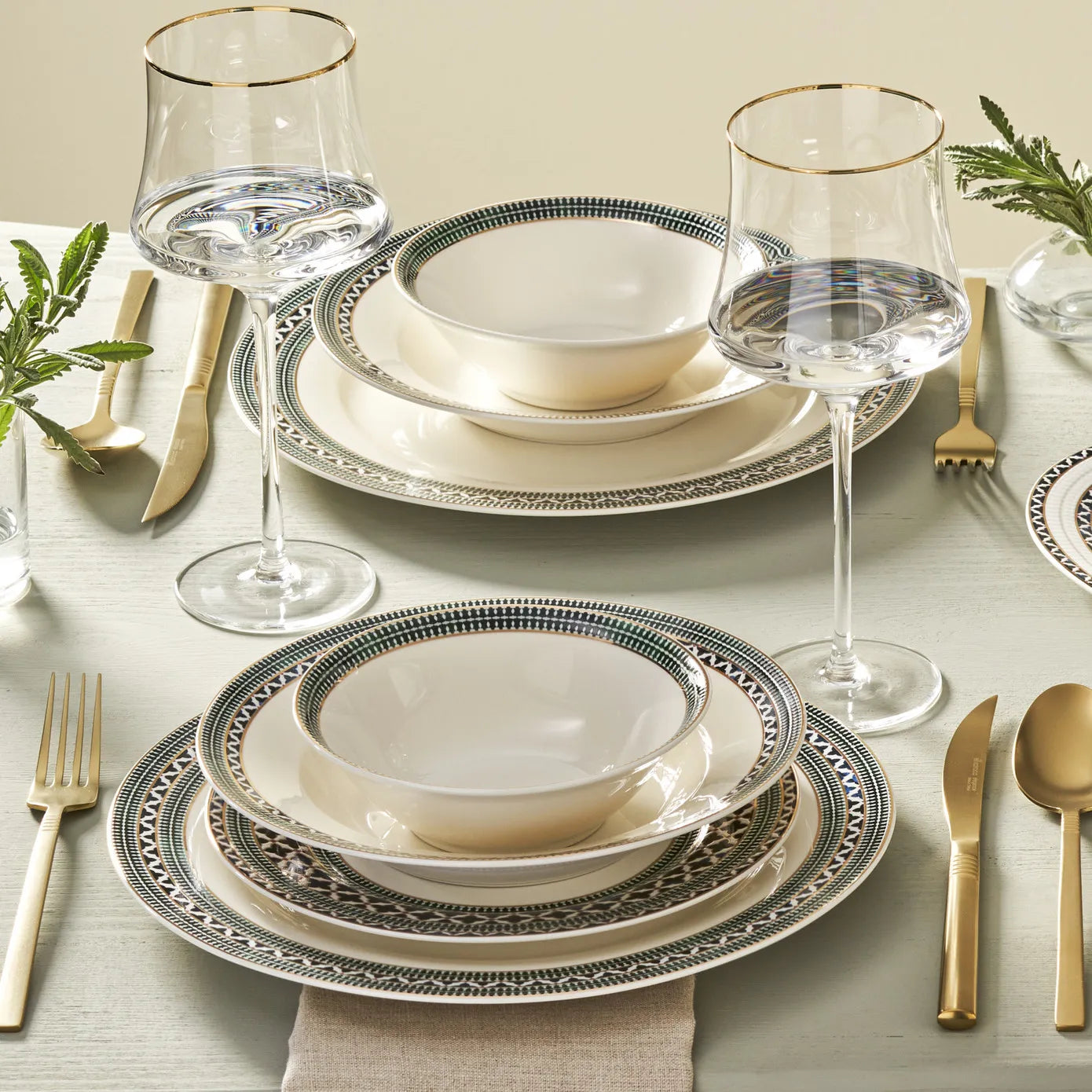 Karaca Forever Bone China Cordoba 56-Piece Dinner Set for 12 People, W