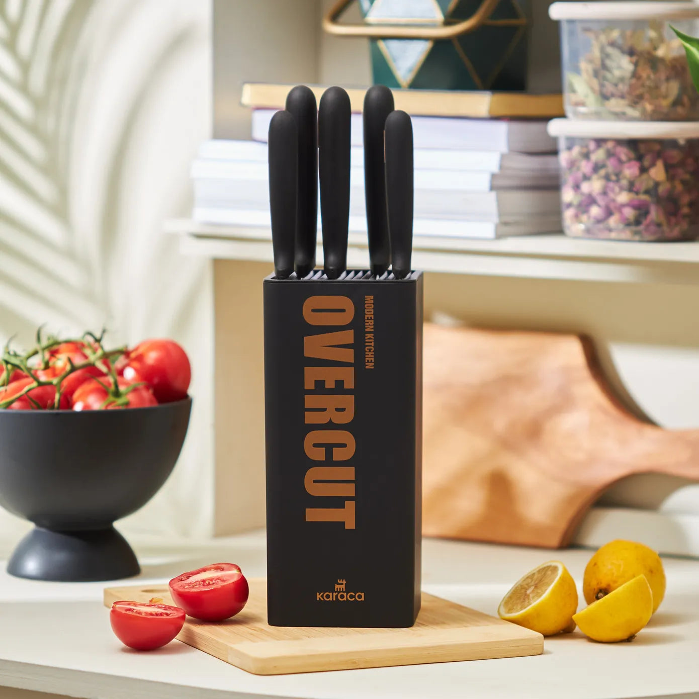 Karaca Overcut 5 Piece Knife Block Set, Black