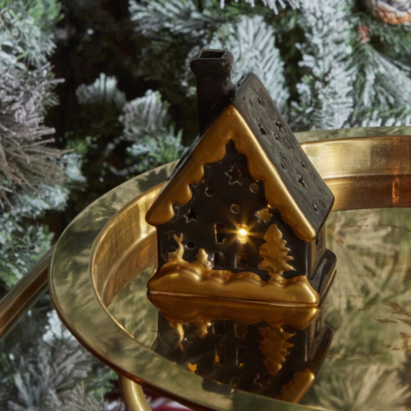 Karaca Home New Year Christmas Ceramic Lighting House Trinket, 12cm, B