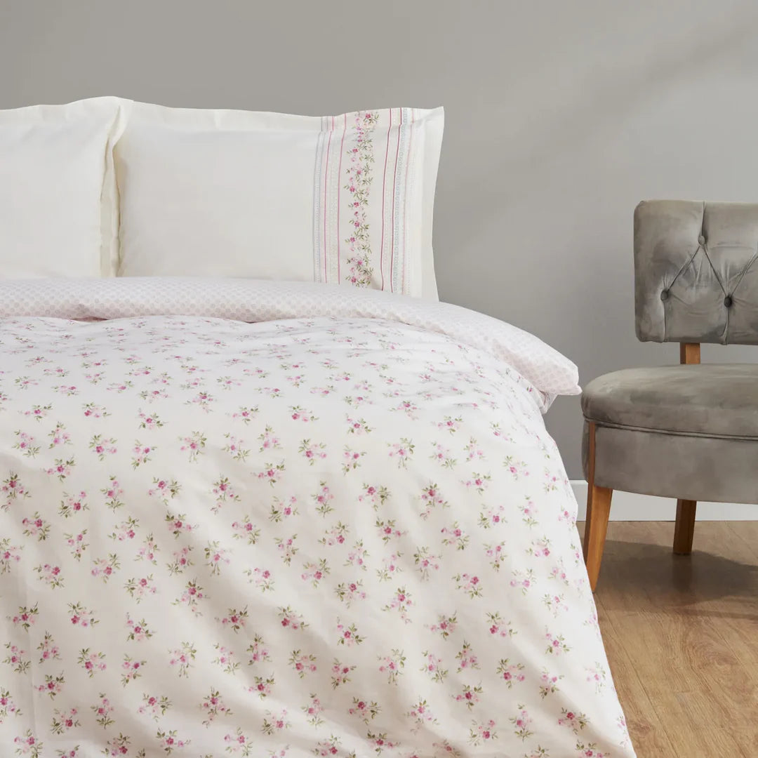 Karaca Home Glen 100% Turkish Cotton Duvet Cover Set, Double, Pink