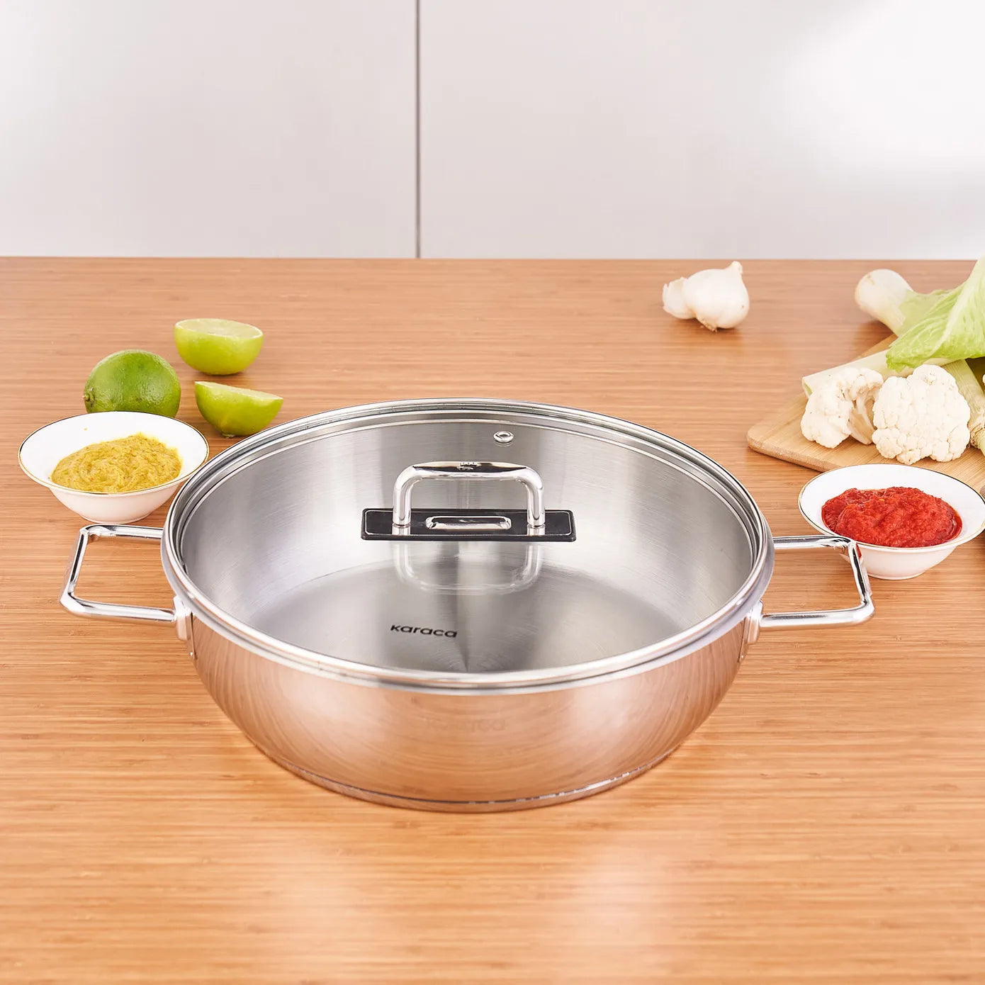 Karaca Grace Stainless Steel Induction Shallow Casserole with Lid, 28c