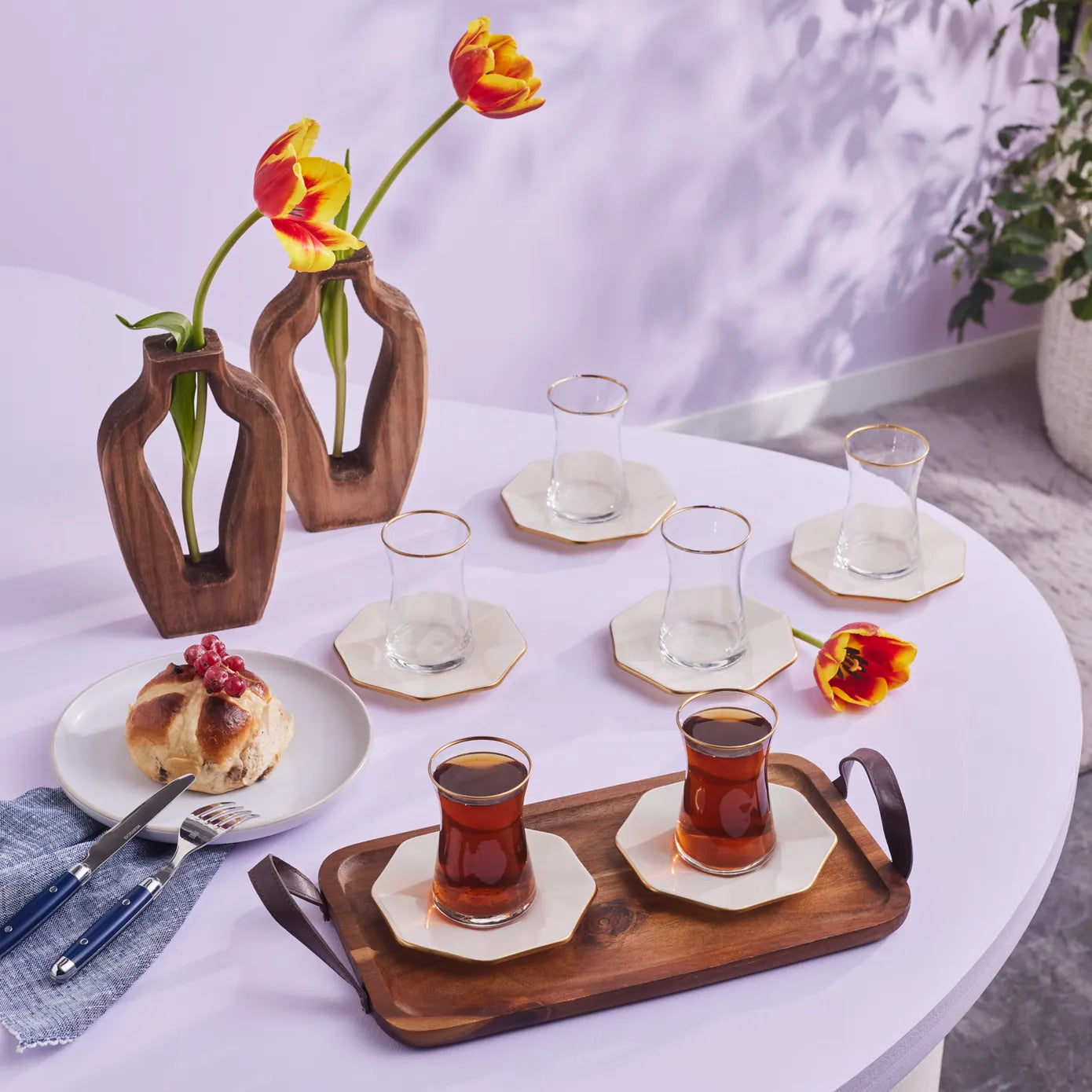 Karaca Hubble 12 Piece Glass Turkish Tea Set for 6 People, 160ml, Whit