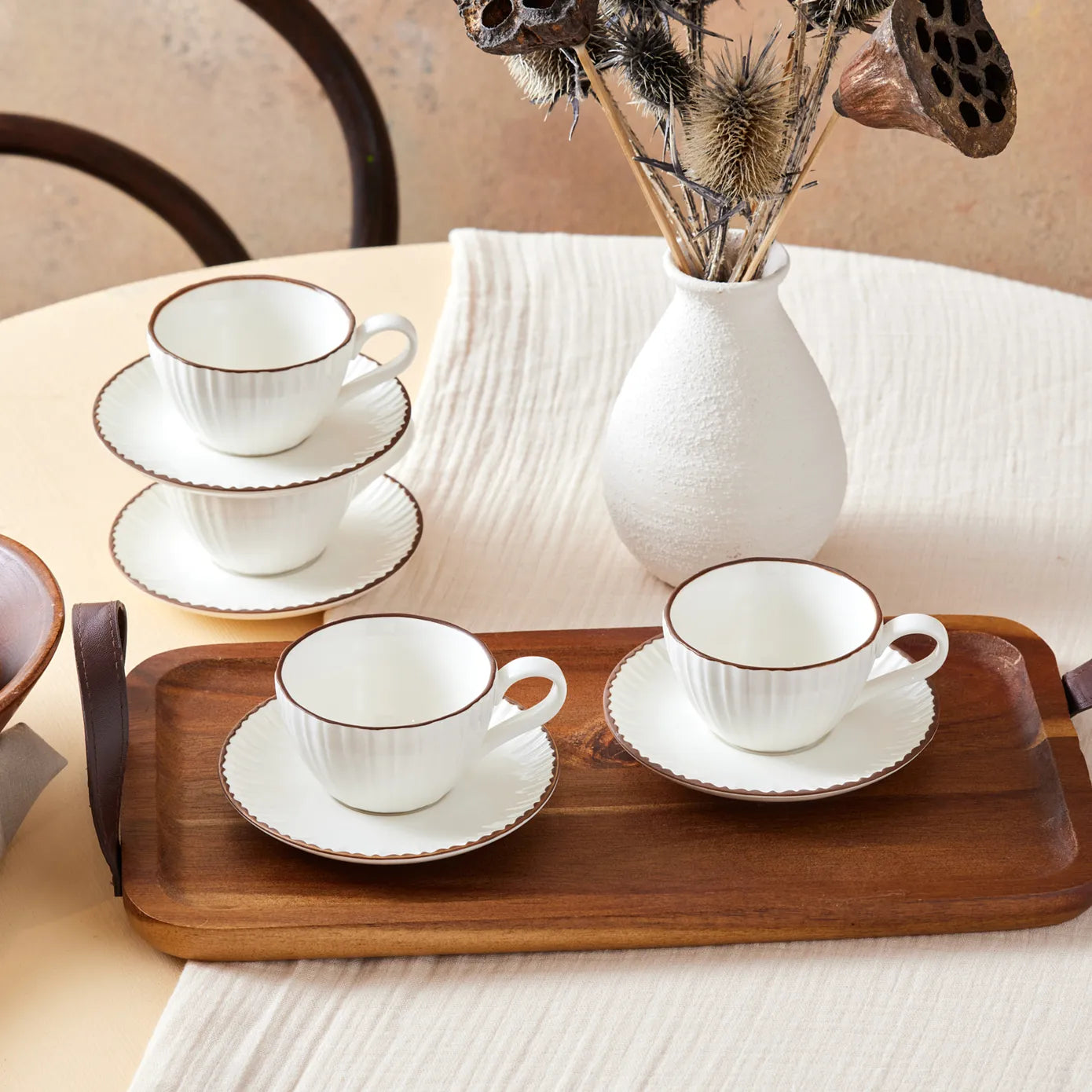 Karaca Rhine 8 Piece Porcelain Coffee Cup Set for 4 People, 90ml, Whit