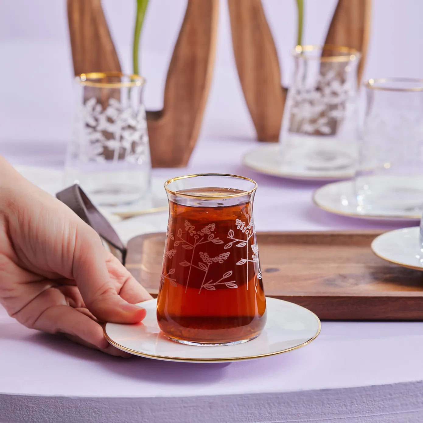 Karaca Arum Glass 12-Piece Turkish Tea Set for 6 People, 170ml, Clear