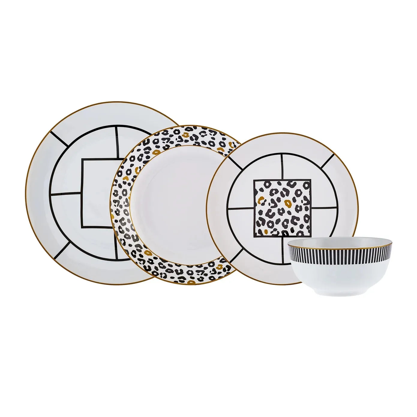 Karaca Gwen 24-Piece Porcelain Dinner Set for 6 People, White Multi