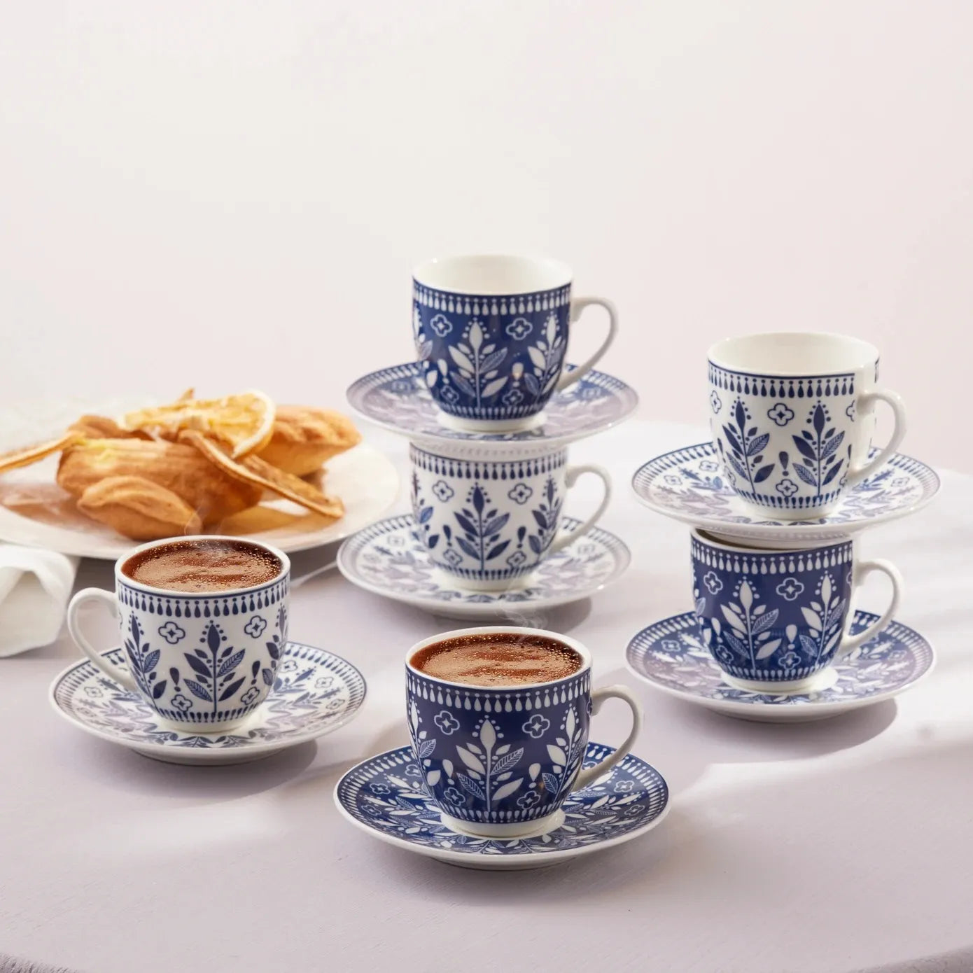 Karaca Peyker 12-Piece Bone China Espresso Turkish Coffee Cup for 6 Pe