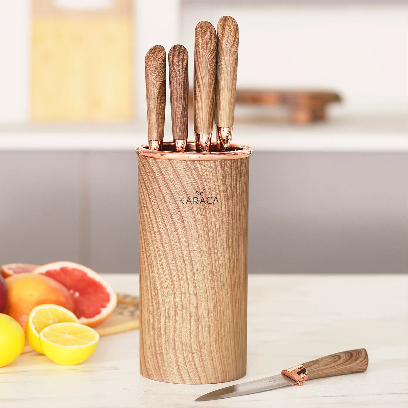 Karaca Wave 5 Piece Knife Block Set, Brown