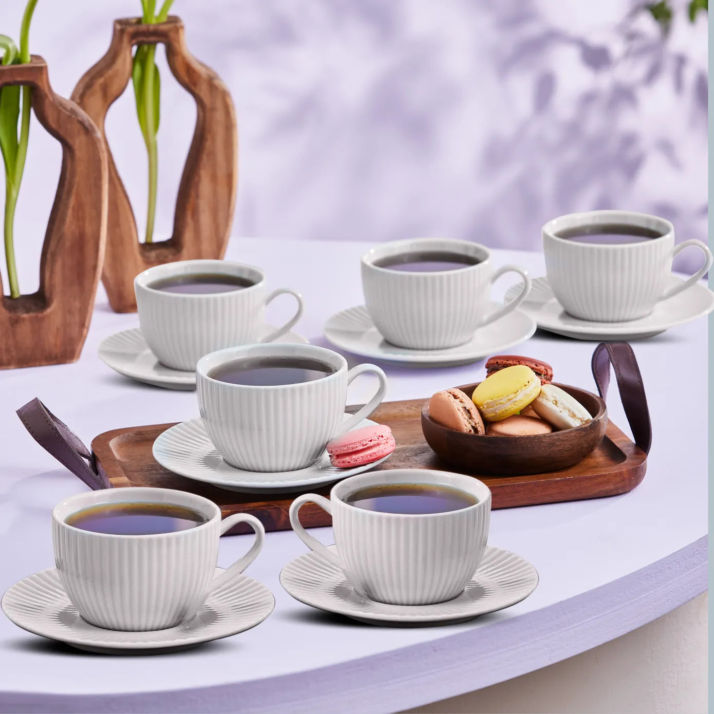 Karaca Seashell 12-Piece Porcelain Tea Cup and Saucer Set for 6 People