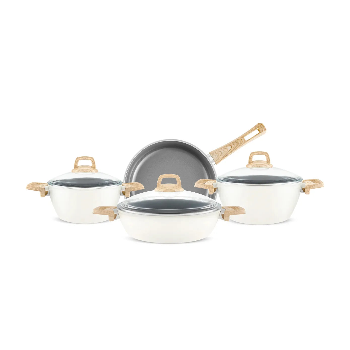 Karaca Swiss Crystal 7-Piece Non-Stick Induction Cookware Set, Creamy