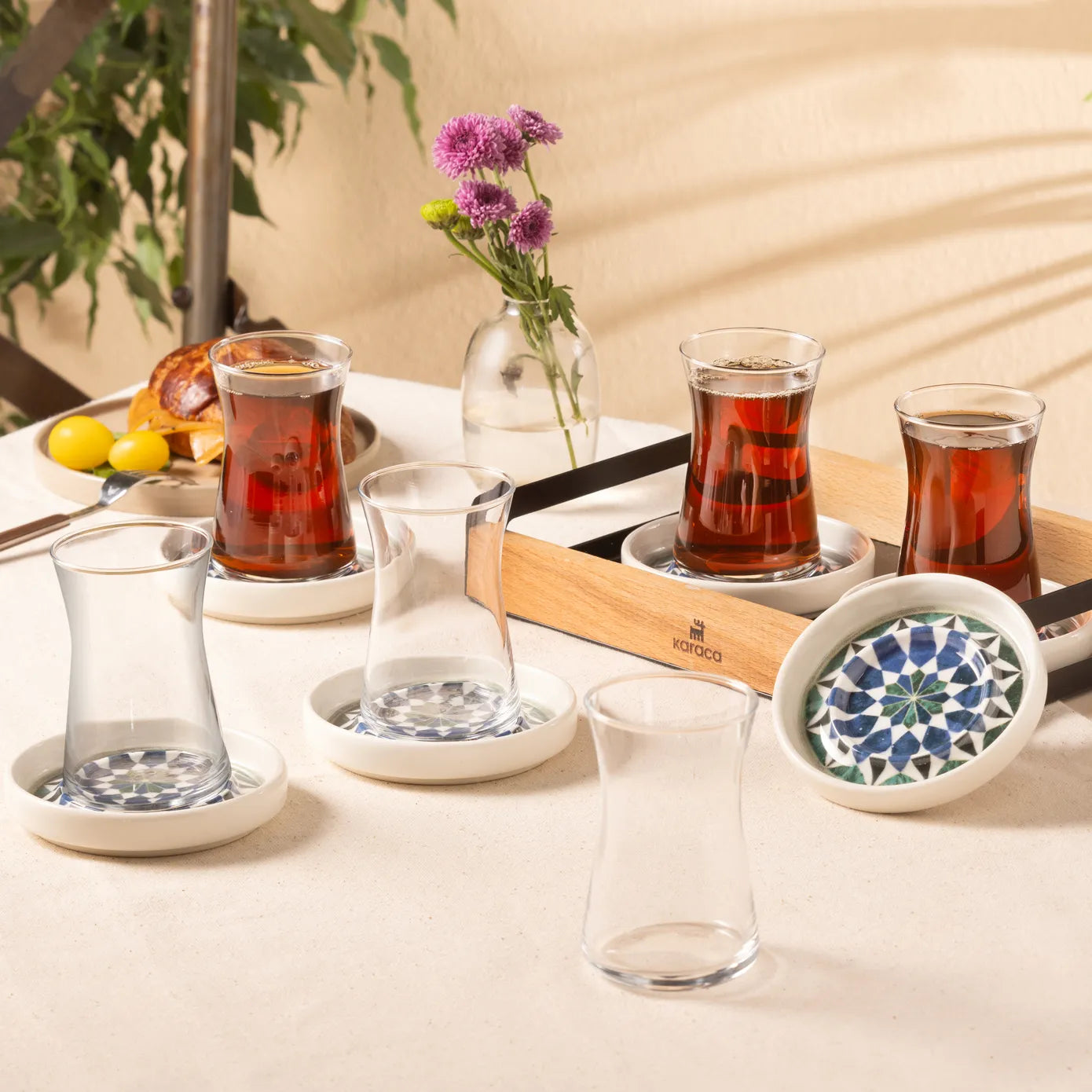Karaca Roman 12 Piece Ceramic Turkish Tea Set for 6 People, 165ml, Mul
