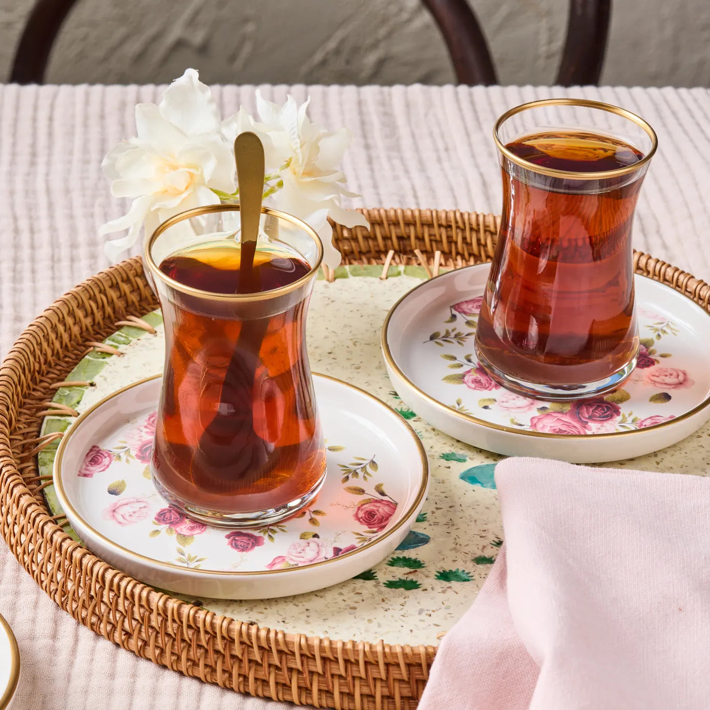 Karaca Marilla 18-Piece Glass Turkish Tea Set for 6 People, Multi