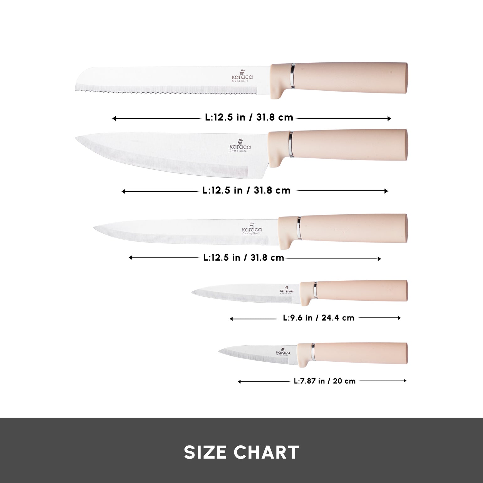 Karaca Chef’s Harmony 10-Piece Knife & Chopping Board Set, Beige