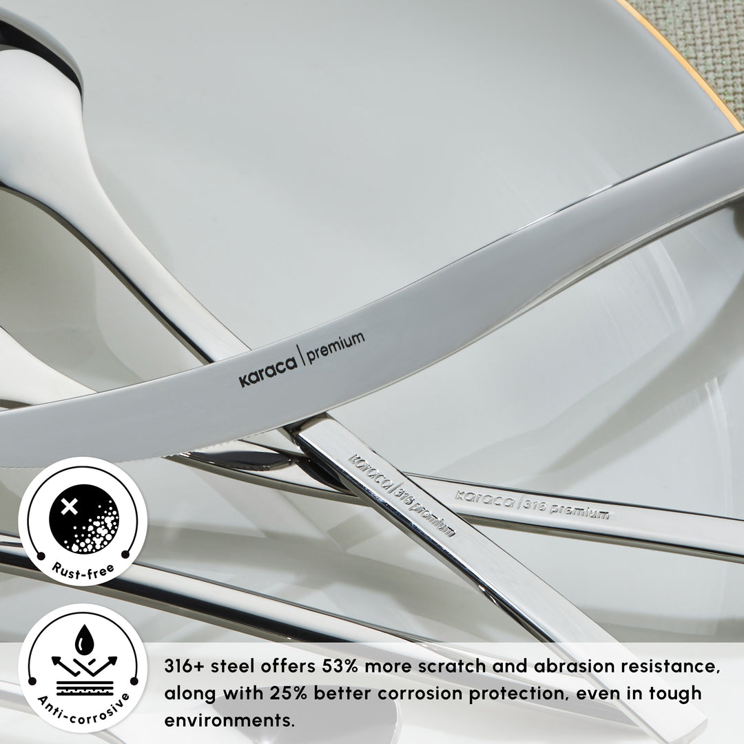 Karaca Dora 84-Piece 316+ Stainless Steel Cutlery Set for 12 People, S